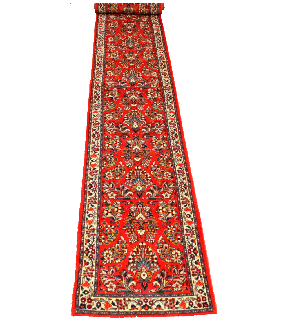 Handmade Red Persian Sarouk Runner Rug - Percarin
