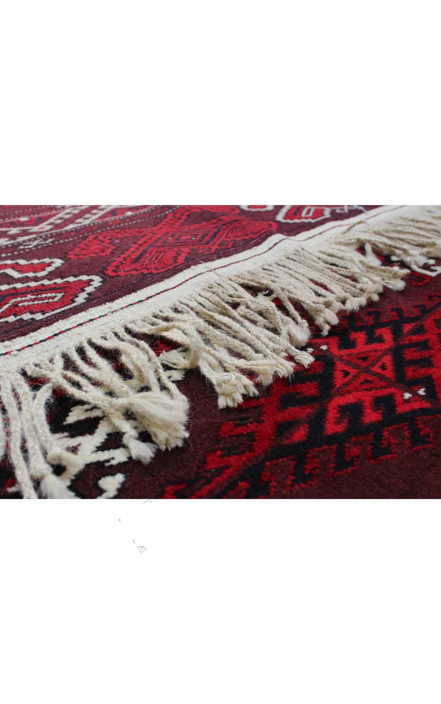 Handmade Burgundy Persian Turkmen Wool Rug - Percarin