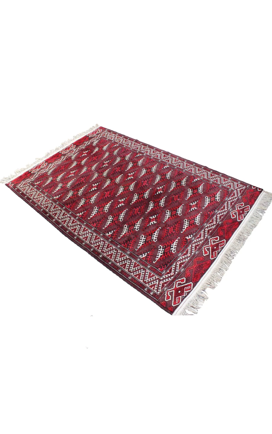 Handmade Burgundy Persian Turkmen Wool Rug - Percarin