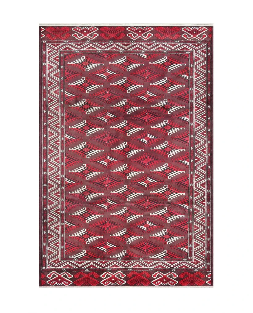 Handmade Burgundy Persian Turkmen Wool Rug - Percarin
